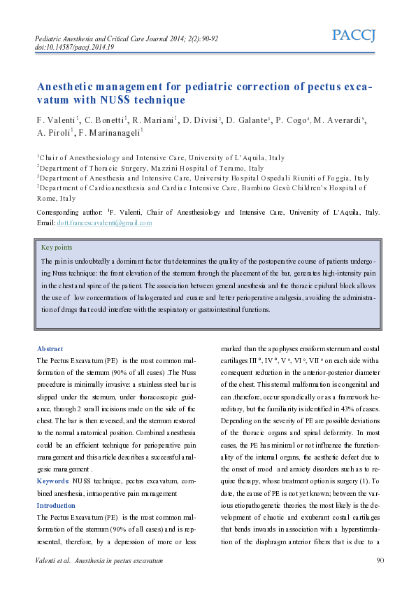 (PDF) Anesthetic management for pediatric correction of pectus exca ...