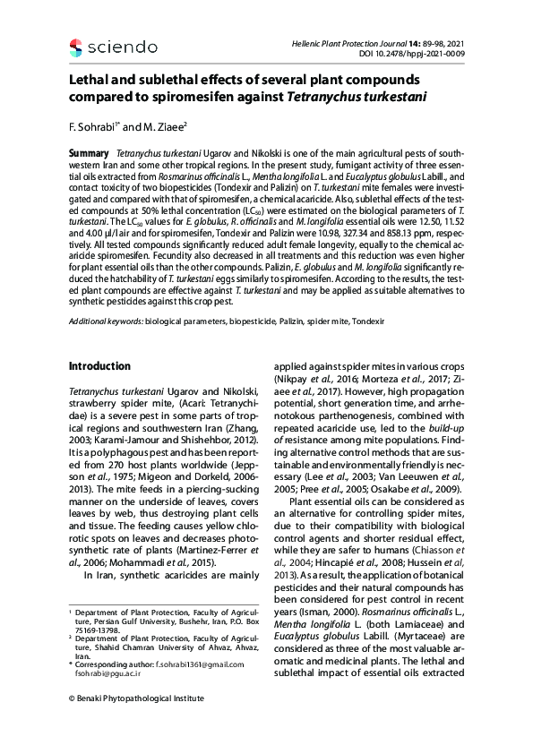 (PDF) Lethal and sublethal effects of several plant compounds compared ...