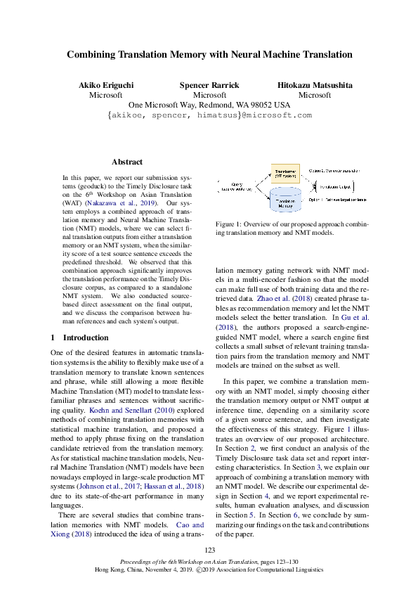 (PDF) Combining Translation Memory with Neural Machine Translation