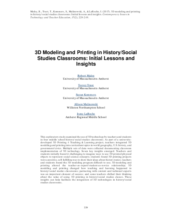 (PDF) 3D Modeling and Printing in History/Social Studies Classrooms ...