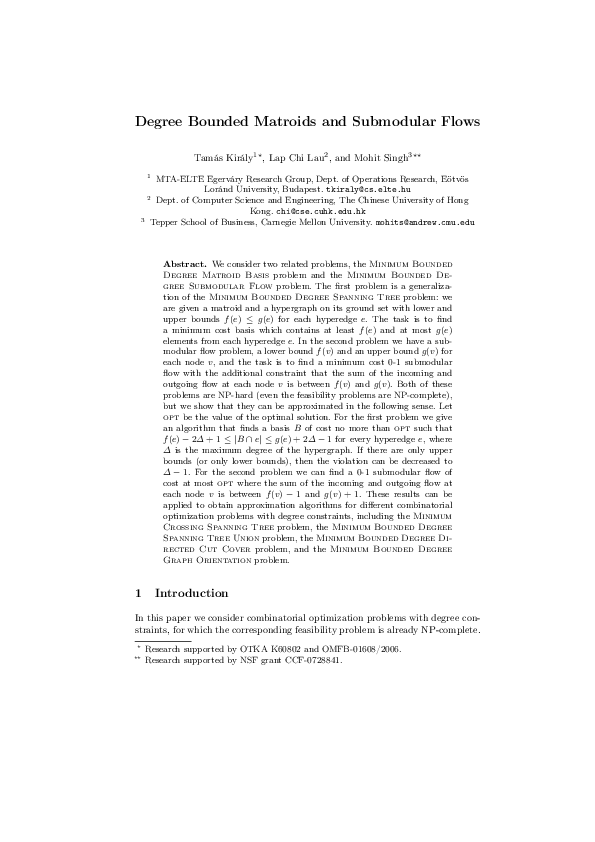 (PDF) Degree bounded matroids and submodular flows