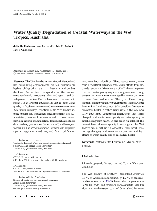 (PDF) Water Quality Degradation of Coastal Waterways in the Wet Tropics ...