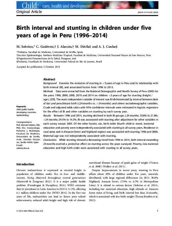 (PDF) Birth interval and stunting in children under five years of age ...