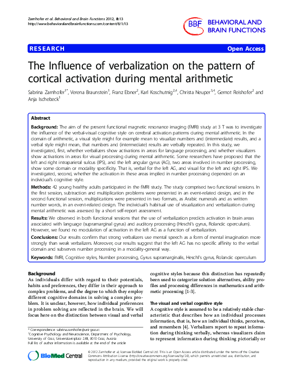 (PDF) The influence of verbalization on the pattern of cortical ...