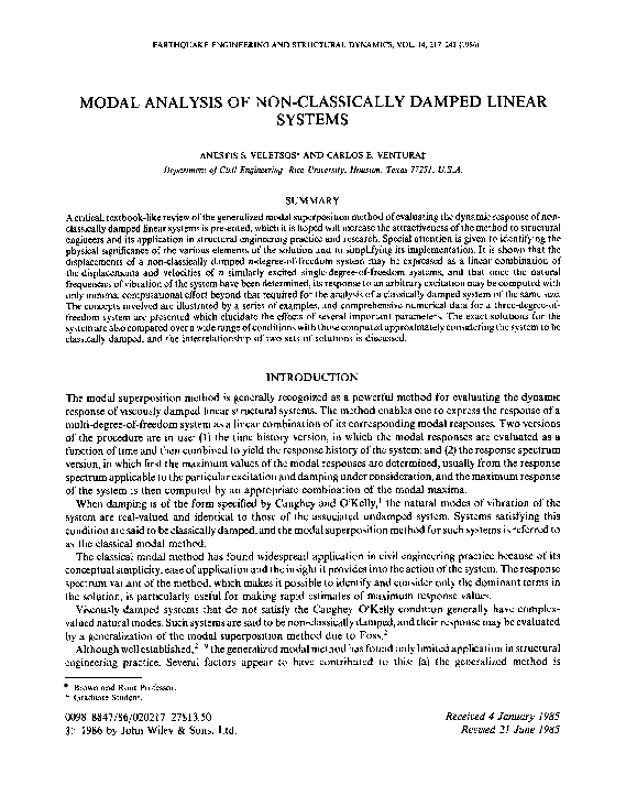 (PDF) Modal analysis of non-classically damped linear systems