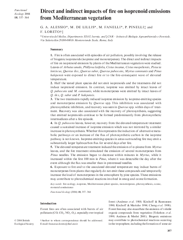 (PDF) Direct and indirect impacts of fire on isoprenoid emissions from ...