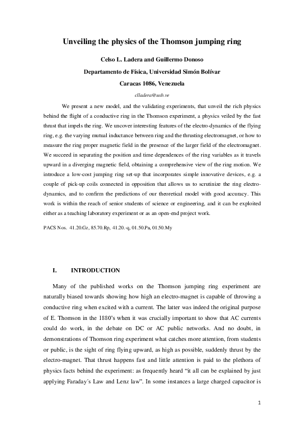 (PDF) Unveiling the physics of the Thomson jumping ring