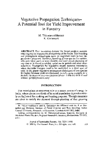 (PDF) Vegetative Propagation Techniques-A Potential Tool for Yield ...