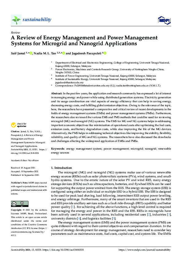 (PDF) A Review of Energy Management and Power Management Systems for Microgrid and Nanogrid ...