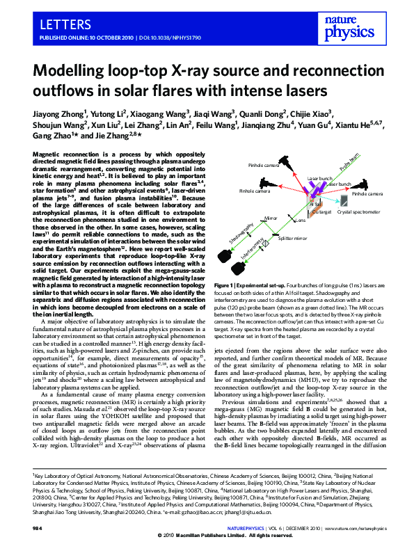 (PDF) Modelling loop-top X-ray source and reconnection outflows in solar flares with intense lasers