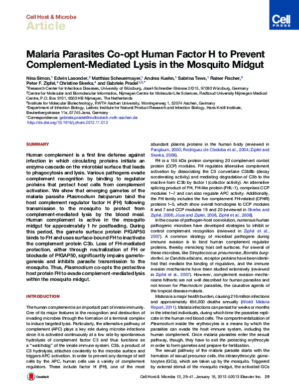 (PDF) Malaria Parasites Co-opt Human Factor H to Prevent Complement ...