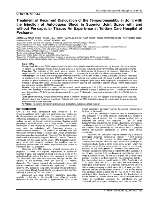 (PDF) Treatment of Recurrent Dislocation of the Temporomandibular Joint ...