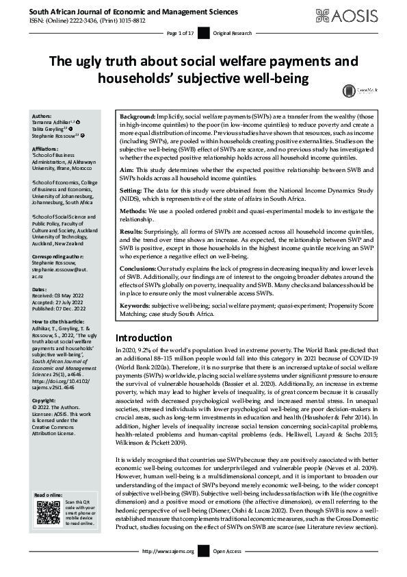 (PDF) The ugly truth about social welfare payments and households ...