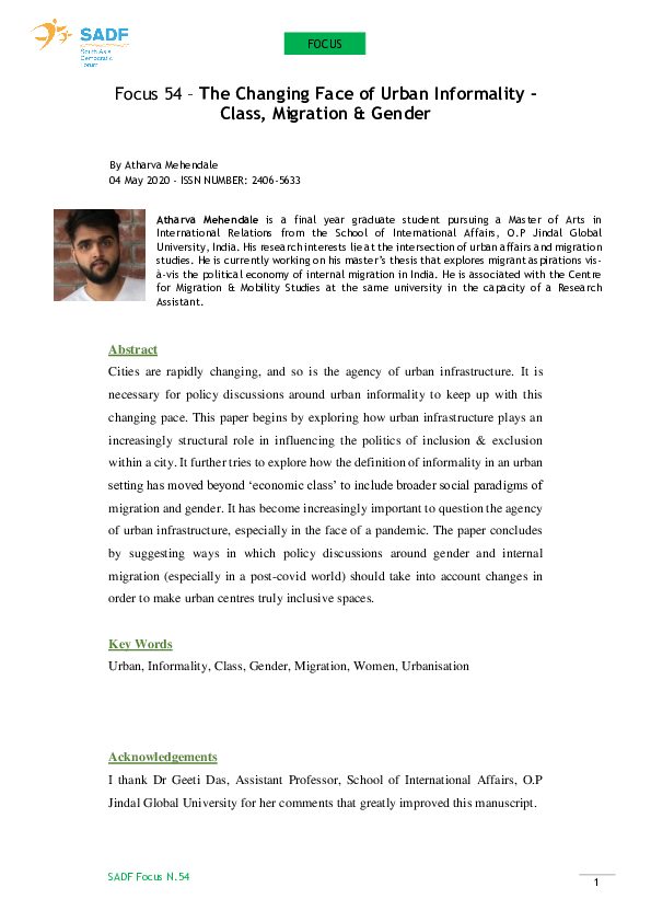 (PDF) The Changing Face of Urban Informality - Class, Migration & Gender