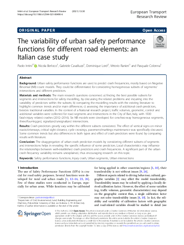 (PDF) The variability of urban safety performance functions for different road elements: an ...