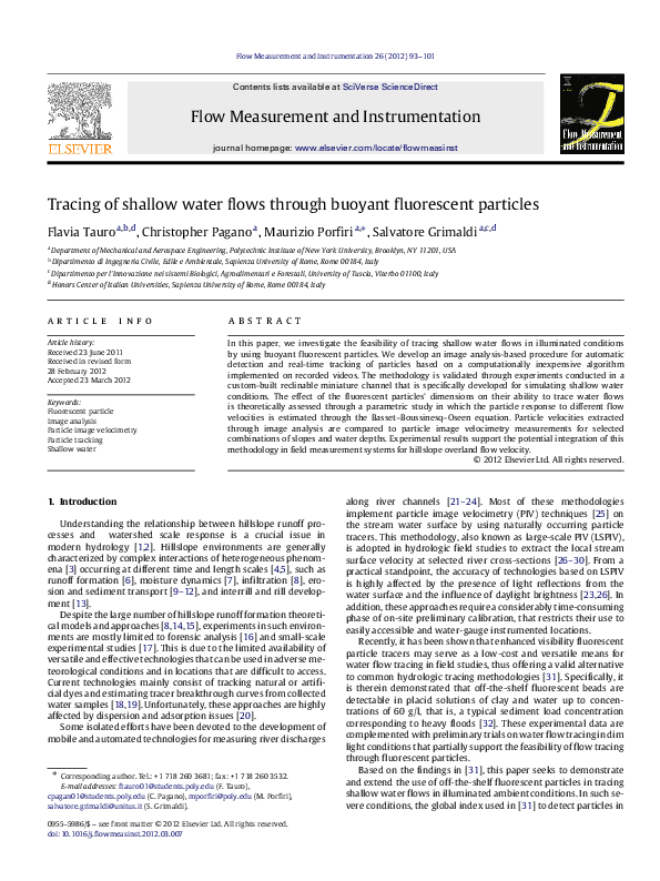 (PDF) Tracing of shallow water flows through buoyant fluorescent particles