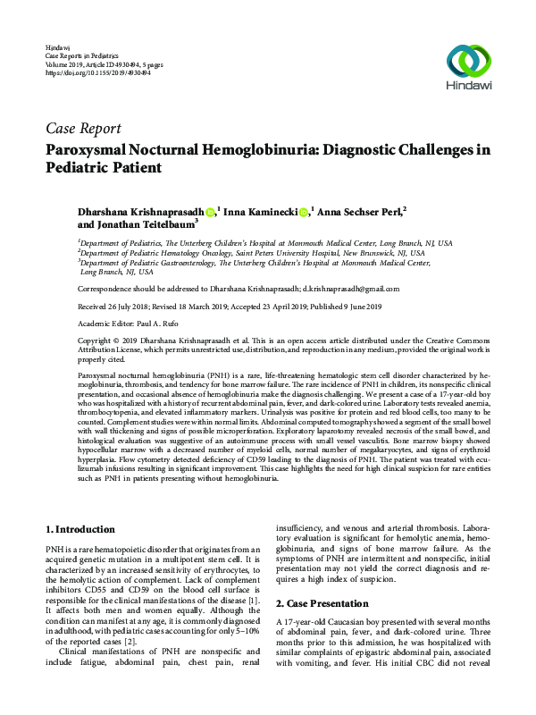 (PDF) Paroxysmal nocturnal hemoglobinuria: Diagnosis and management ...