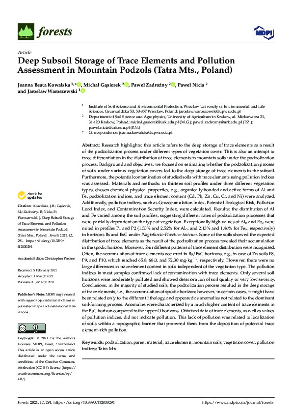 (PDF) Deep Subsoil Storage of Trace Elements and Pollution Assessment in Mountain Podzols (Tatra ...