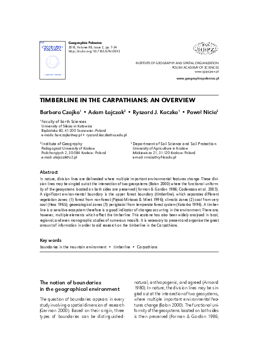 (PDF) Timberline in the Carpathians: An overview