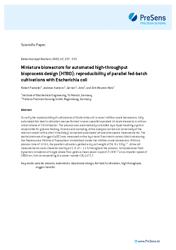 Pdf Miniature Bioreactors For Automated High Throughput Bioprocess Design Htbd