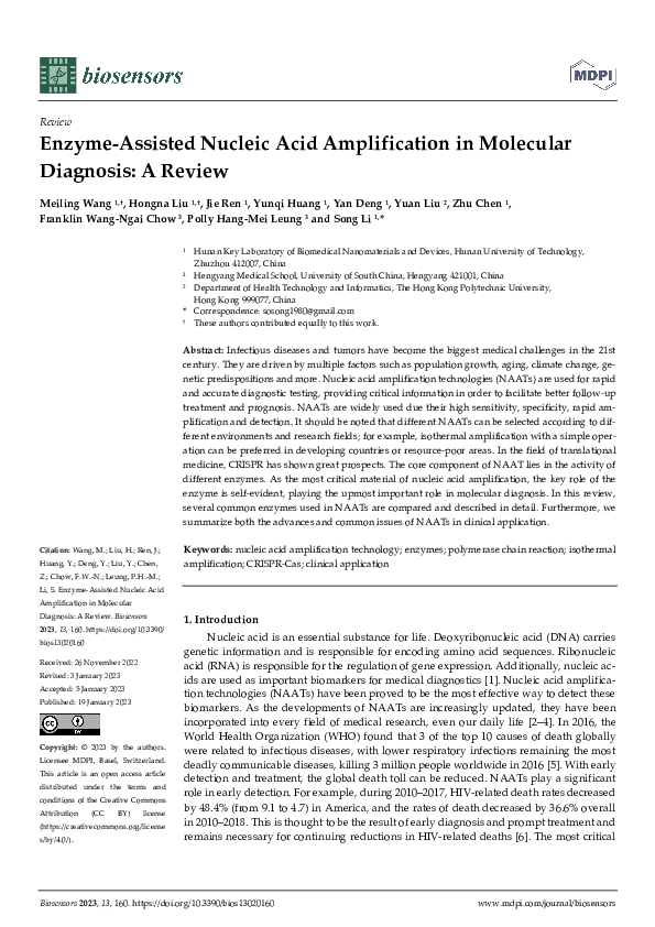 (PDF) Enzyme-Assisted Nucleic Acid Amplification in Molecular Diagnosis: A Review