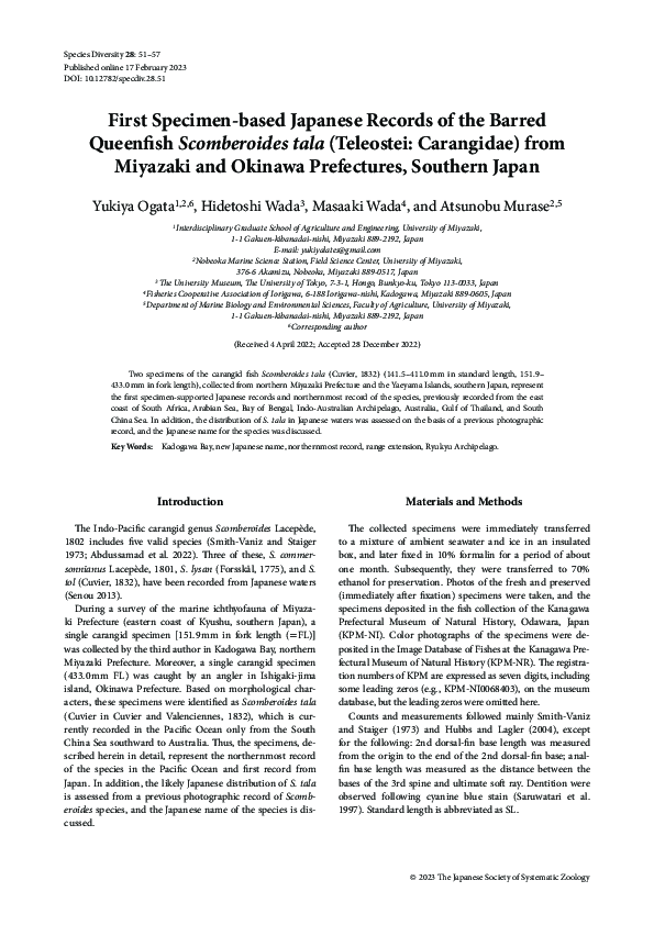 (PDF) First Specimen-based Japanese Records of the Barred Queenfish ...