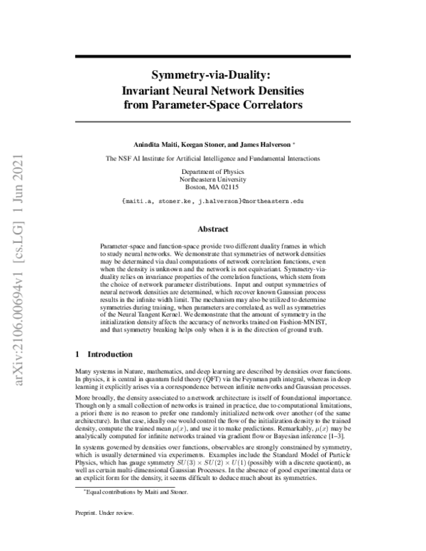 (PDF) Symmetry-via-Duality: Invariant Neural Network Densities from Parameter-Space Correlators