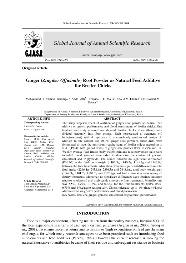 (PDF) Ginger (Zingiber Officinale) Root Powder as Natural Feed Additive ...