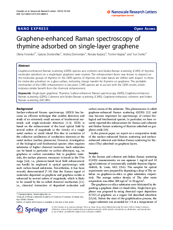 (PDF) Graphene-enhanced Raman spectroscopy of thymine adsorbed on ...