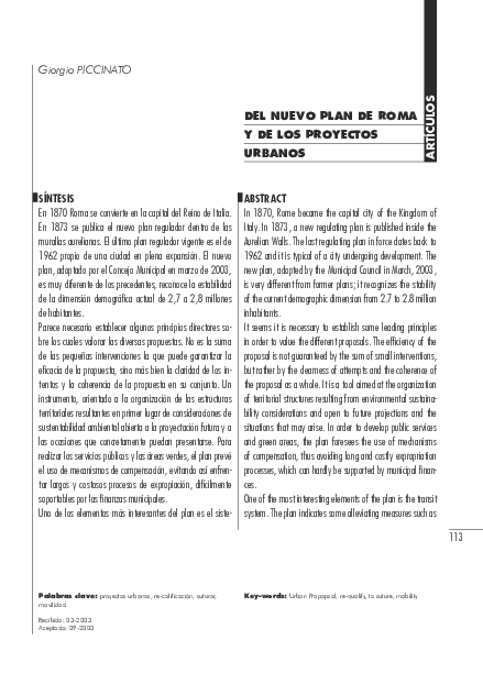 (PDF) Del Nuevo Plan De Roma y De Los Proyectos Urbanos