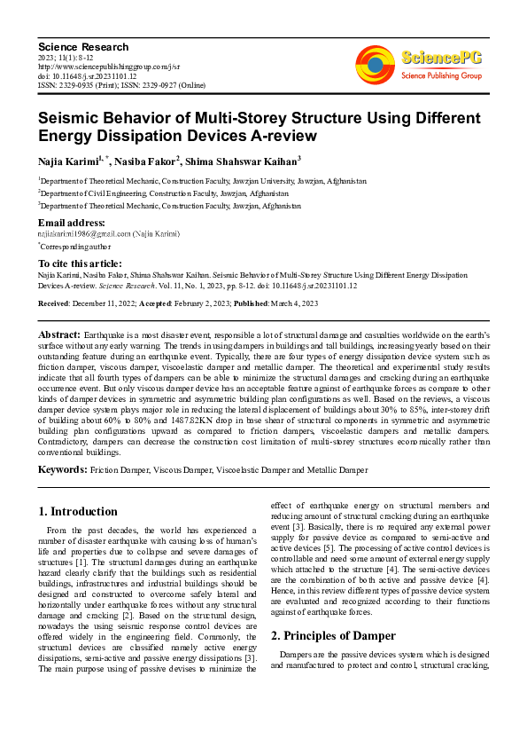 (PDF) Seismic Behavior of Multi-Storey Structure Using Different Energy Dissipation Devices A-review