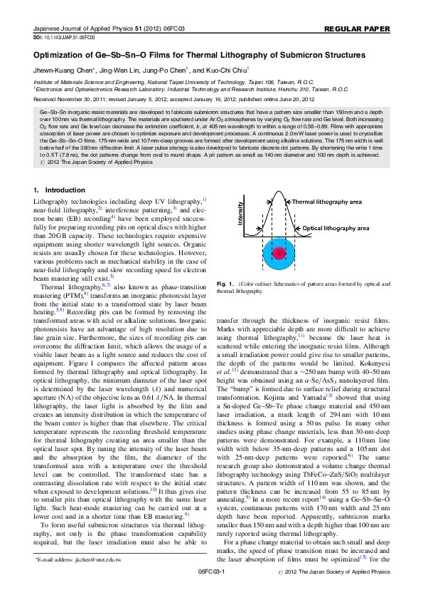 Pdf Optimization Of Ge Sb Sn O Films For Thermal Lithography Of Submicron Structures