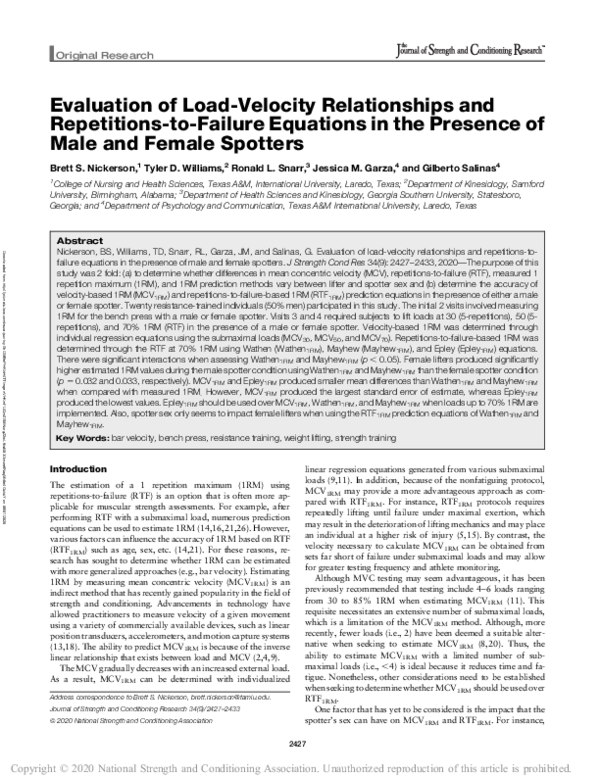 (PDF) Evaluation of Load-Velocity Relationships and Repetitions-to ...