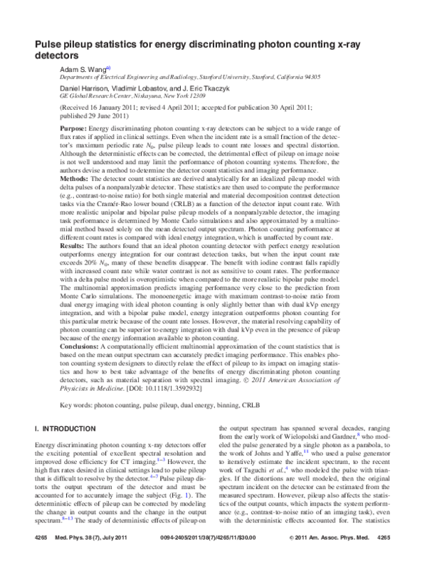 Pdf Pulse Pileup Statistics For Energy Discriminating Photon Counting X Ray Detectors