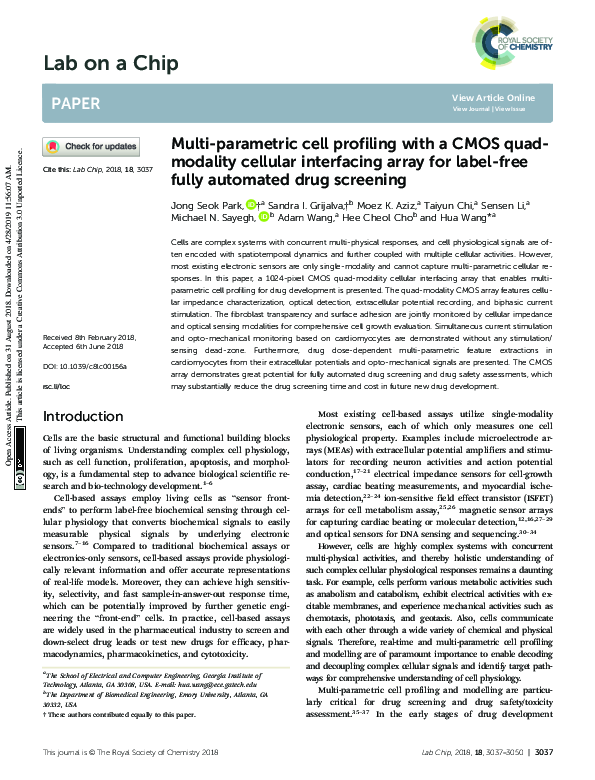 Multi Parametric Cell Profiling With A Cmos Quad Modality Cellular Interfacing Array For Label