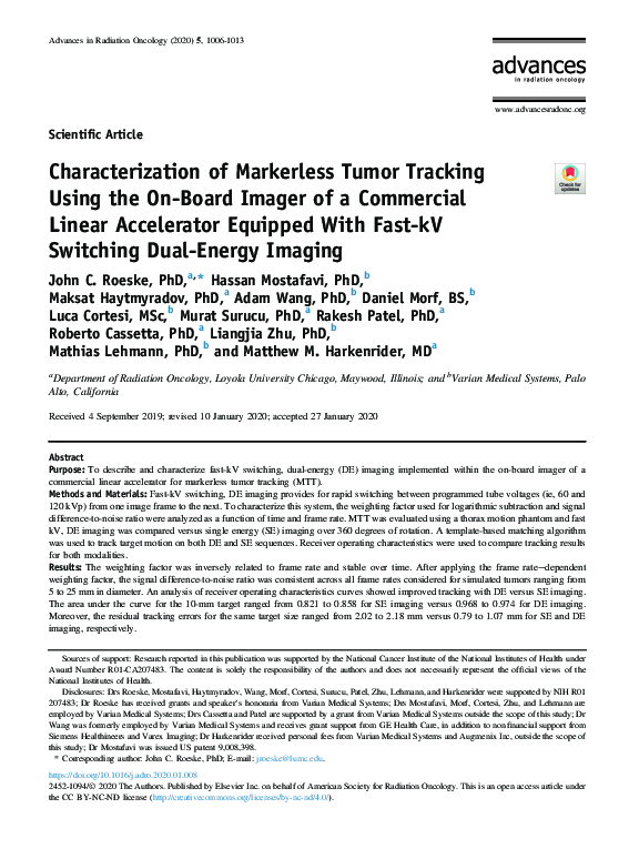 (PDF) Characterization of Markerless Tumor Tracking Using the On-Board Imager of a Commercial ...