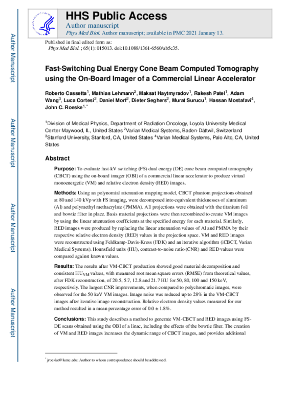 (PDF) Fast-switching dual energy cone beam computed tomography using ...