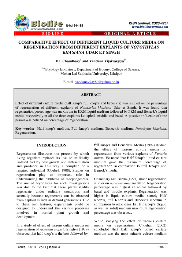 (PDF) COMPARATIVE EFFECT OF DIFFERENT LIQUID CULTURE MEDIA ON ...
