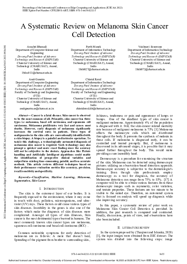 (PDF) A Systematic Review on Melanoma Skin Cancer Cell Detection