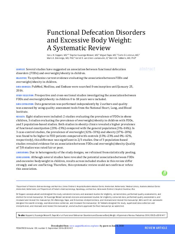 (PDF) Functional Defecation Disorders and Excessive Body Weight: A ...