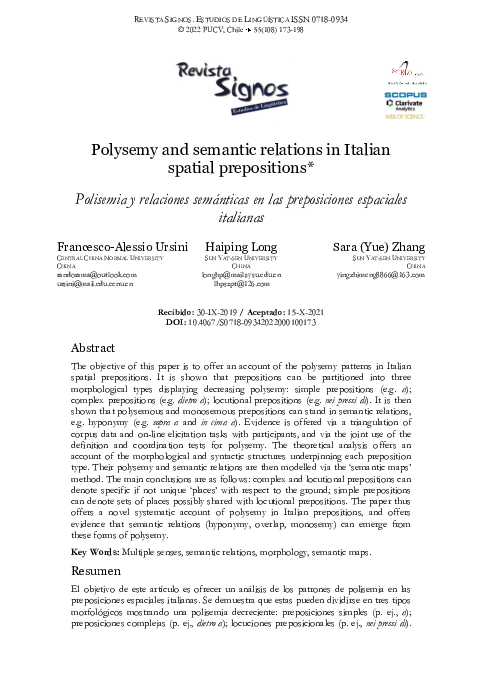 (PDF) Polysemy and semantic relations in Italian spatial prepositions