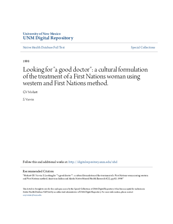 (PDF) Looking For "A Good Doctor": A Cultural Formulation of the ...