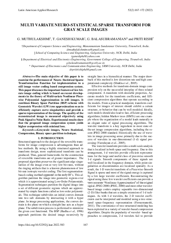 Pdf Multi Variate Neuro Statistical Sparse Transform For Gray Scale