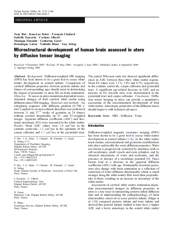 Pdf Microstructural Development Of Human Brain Assessed In Utero By Diffusion Tensor Imaging
