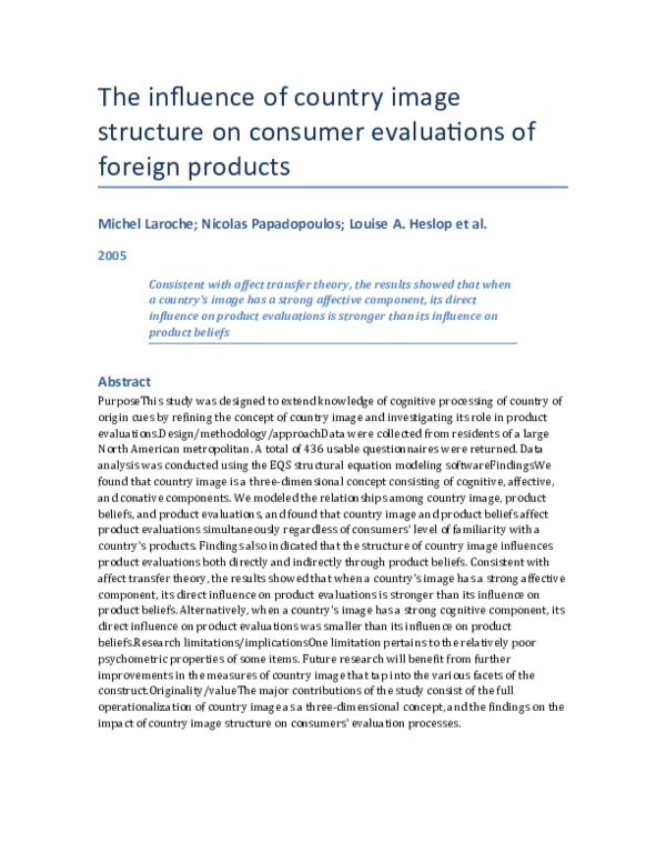 (DOC) The influence of country image structure on consumer evaluations ...
