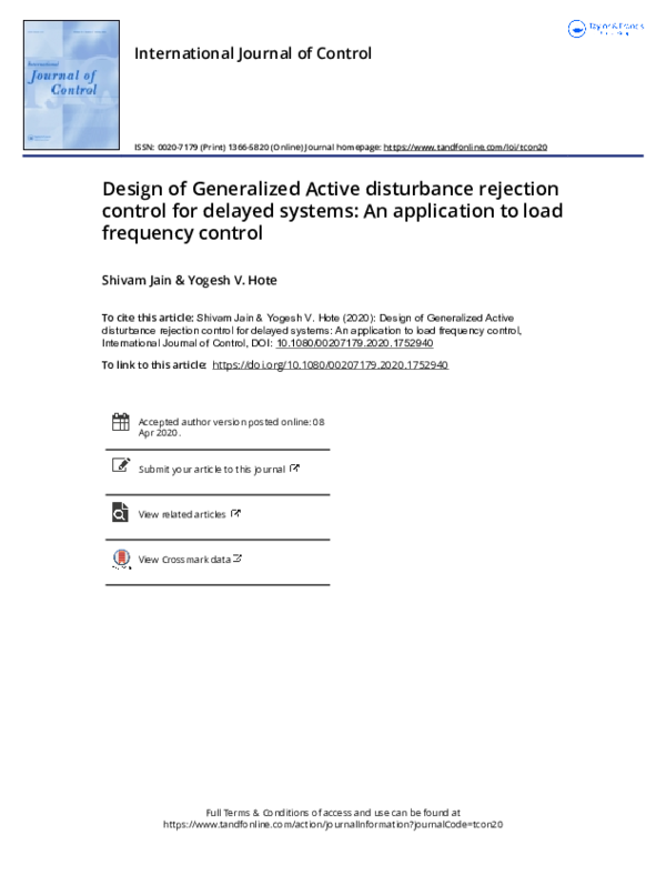 (PDF) Design of generalised active disturbance rejection control for delayed systems: an ...