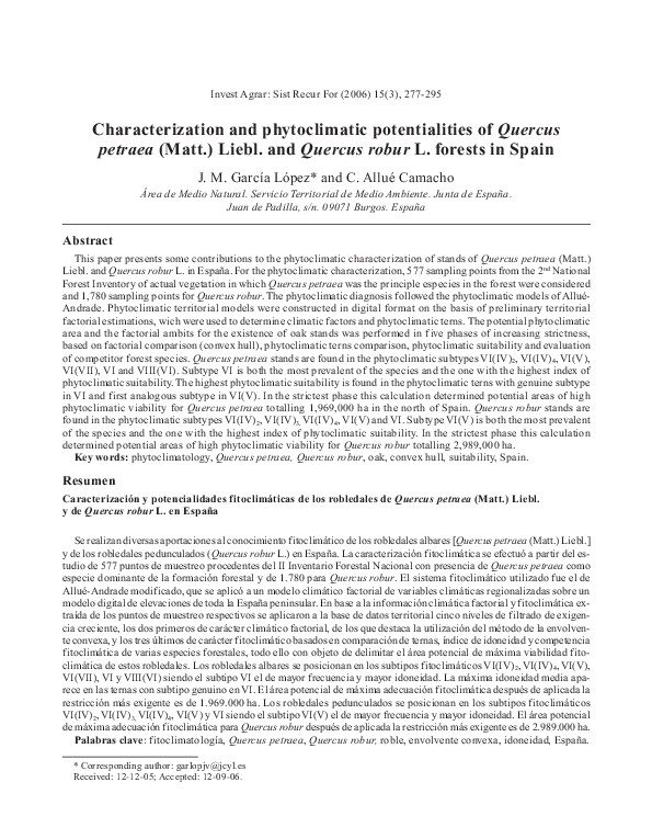 (PDF) Characterization and phytoclimatic potentialities of Quercus ...