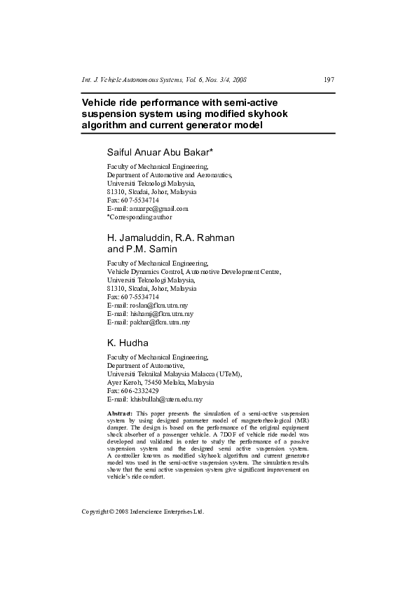 (PDF) Vehicle ride performance with semi-active suspension system using ...