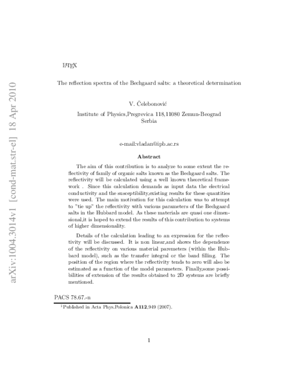 (PDF) The reflection spectra of the Bechgaard salts:a theoretical ...