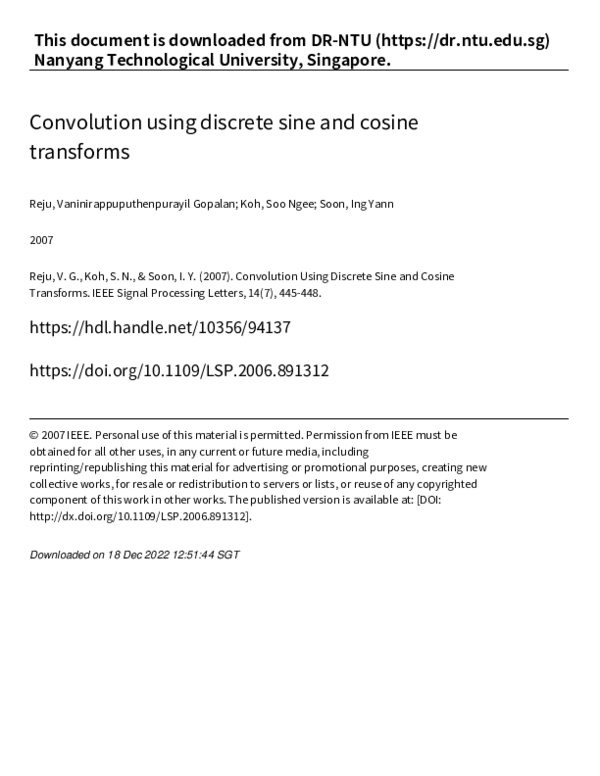 Pdf Circular Convolution With Sine And Cosine Transforms 